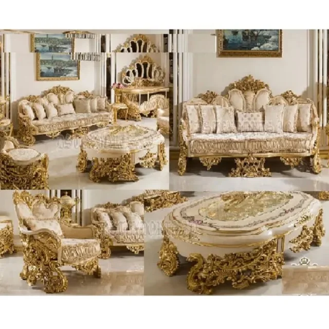 Maharaja Style Sofa Set With Coffee Table For Home Luxury 5 Seater Hand ...