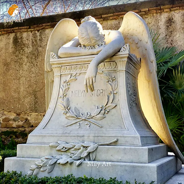 Customized White Marble Monument - Crying Angle Tombstone