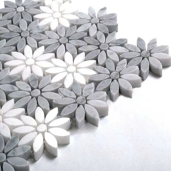 Daisy Field Flower Pattern Waterjet Tiles for Decorative Wall Mosaics