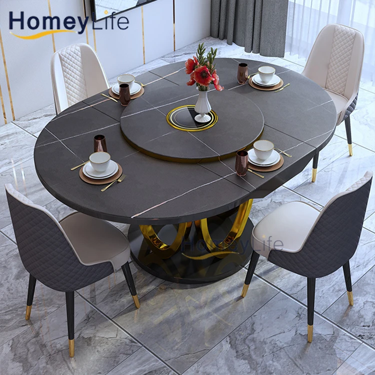 Black Custom Extended Dining Top Table Marble Extendable Dining Tables ...
