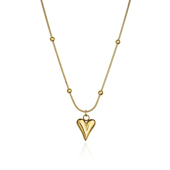 Stainless Steel Beaded Round Snake Bone Chain Necklace Gold Plated ...