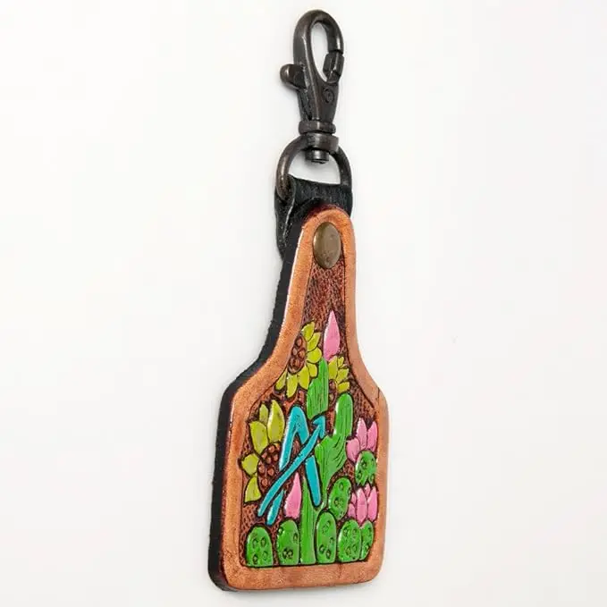 Hand Carved Tooled Leather Key Chains Cute Exotic Shape Leather Key ...