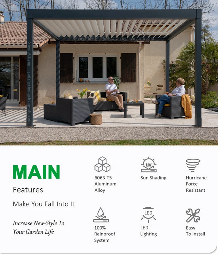 Modern Outdoor Aluminum Pergola with Motorized Louvers