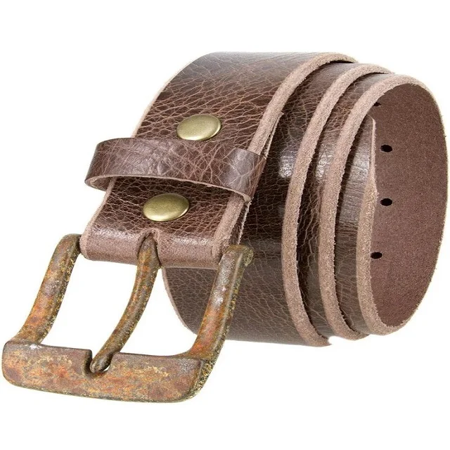 Vintage Rusty Buckle & Genuine Full Grain Leather Casual Belt for Men ...