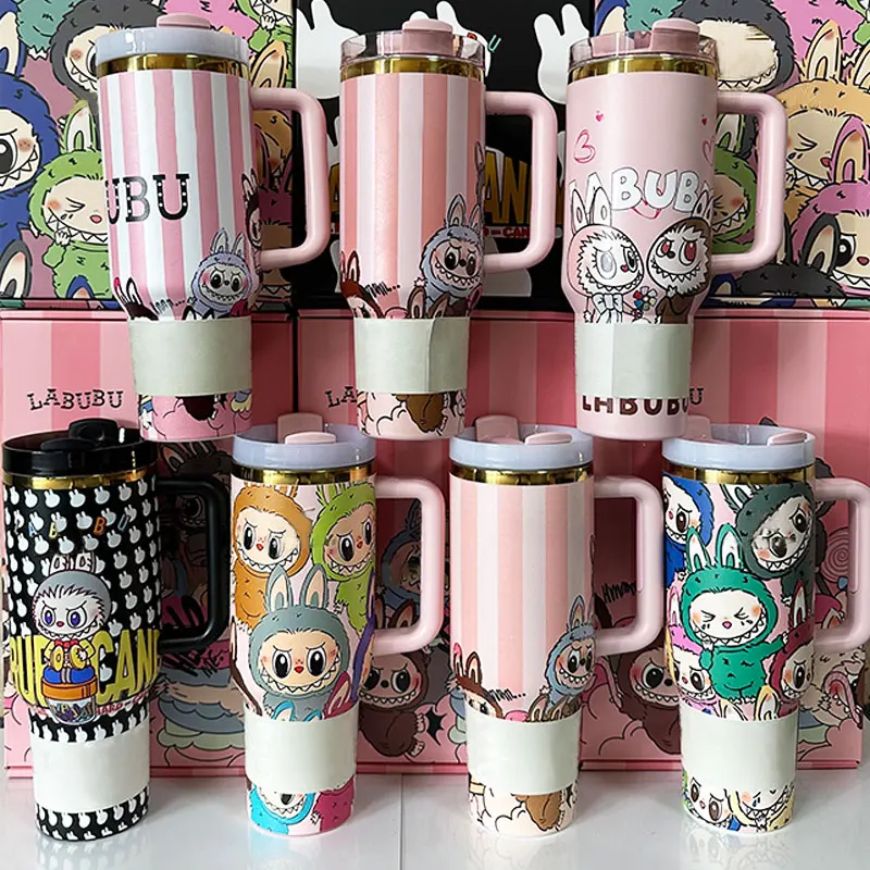 Popmart Co-brand logo the Monster Labubu pink Strip 40oz Tumbler ...