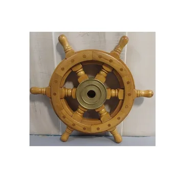 Nautical Marine Brass And Wooden Ships Steering Wheel Vintage Captain ...
