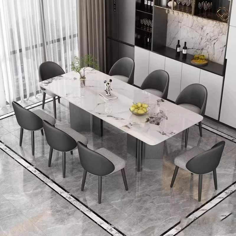 Luxury Glossy Rock Plate Dining Table Modern Simple Small Rectangular ...
