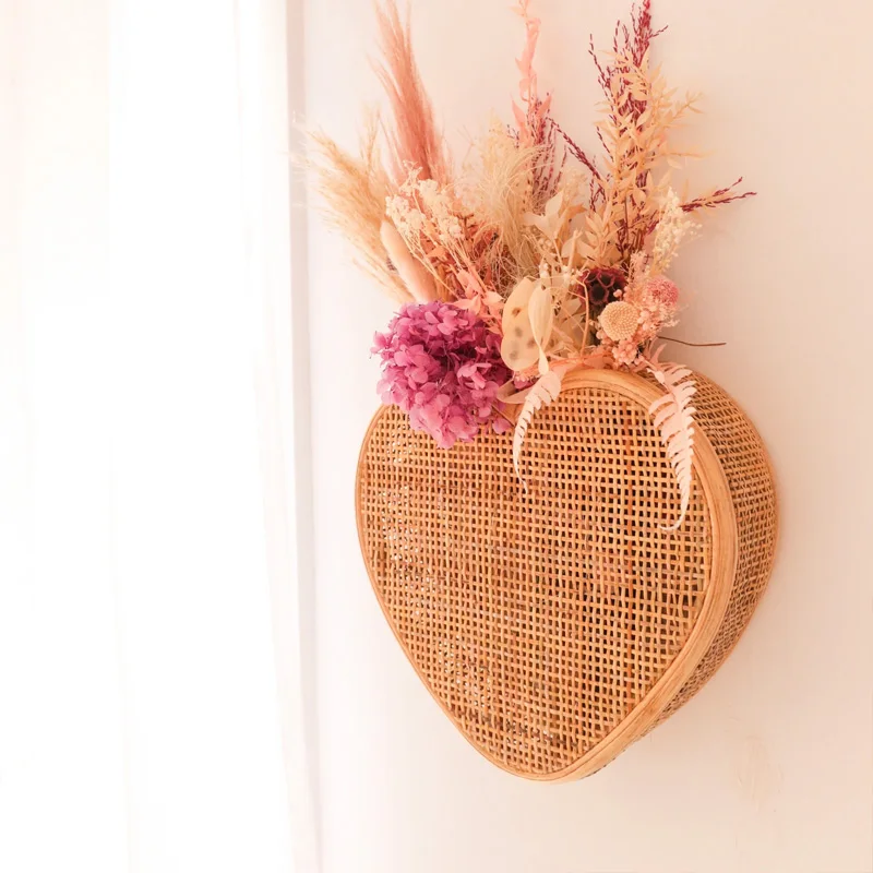 Heart Shape Rattan Wall Basket,Boho Nursery Decor Hand Woven Vintage ...