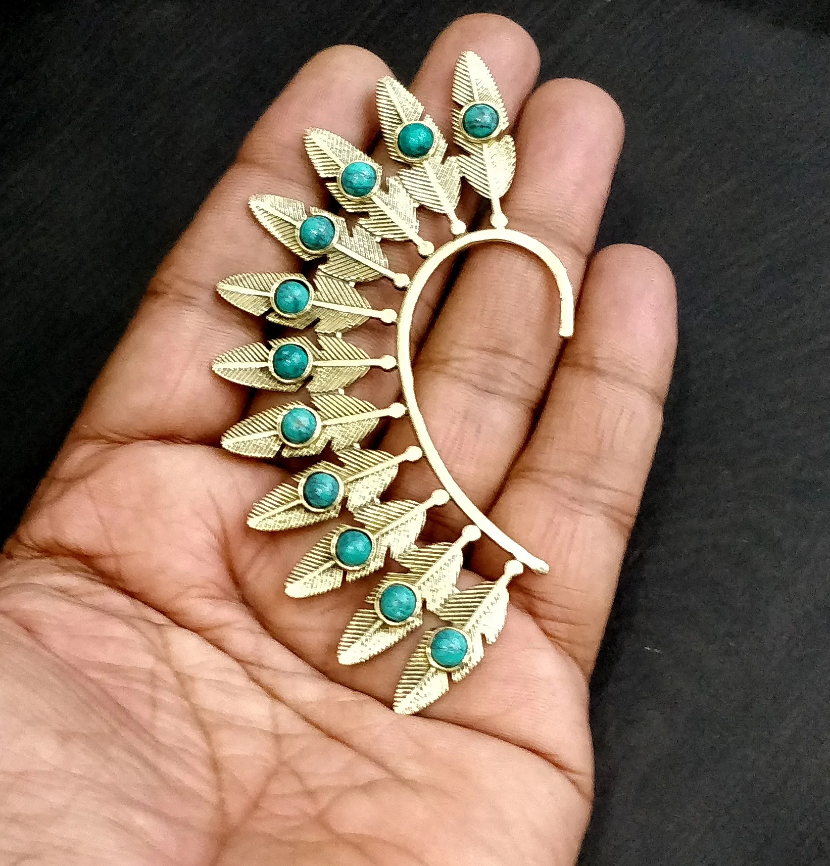 Vintage Stone Ear Cuffs Brass Metal Ear Cuff with Turquoise Stone ...
