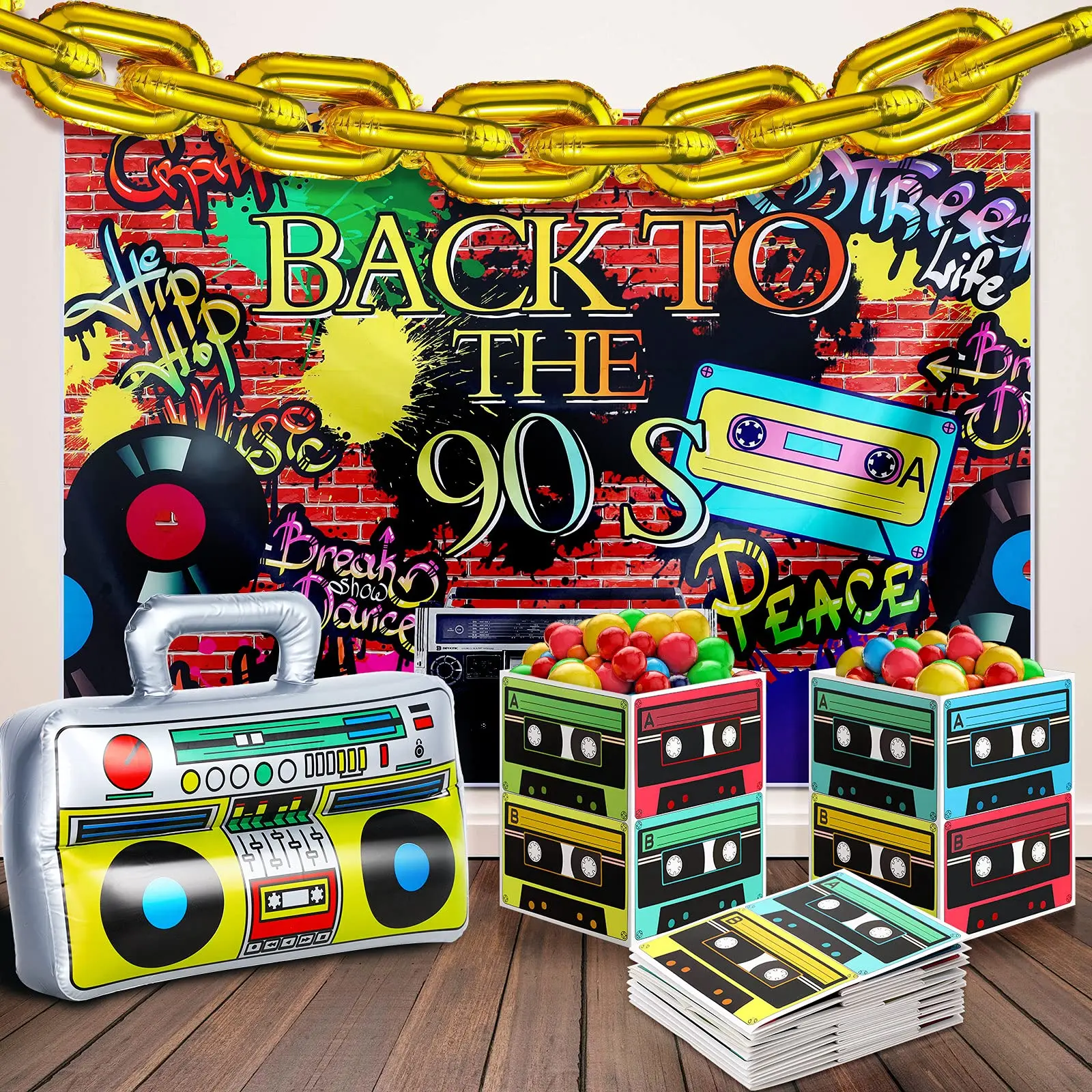 80s Party Decorations - Cassette Tape Bucket Centerpiece