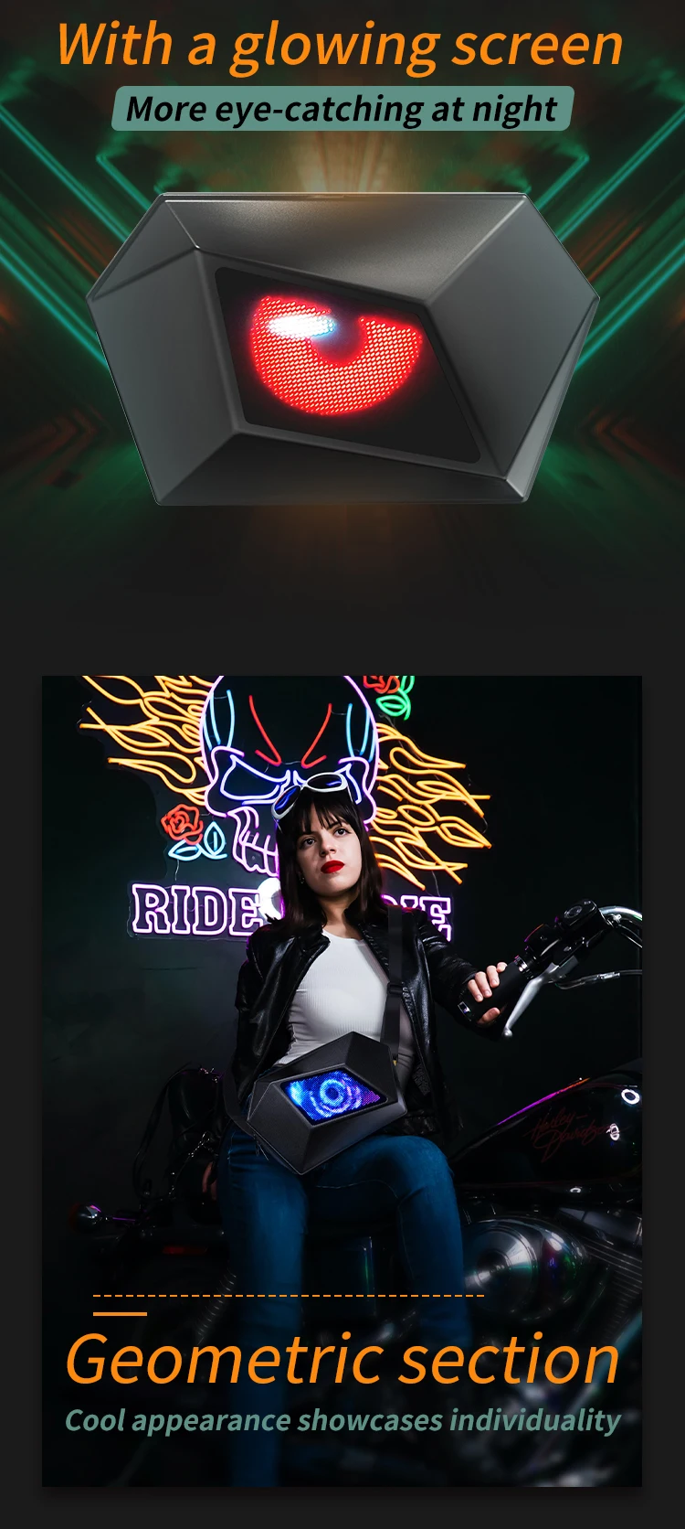 Devil Eye Led Screen App Smart Led Backpack Big Motorcycle Backpack Led ...