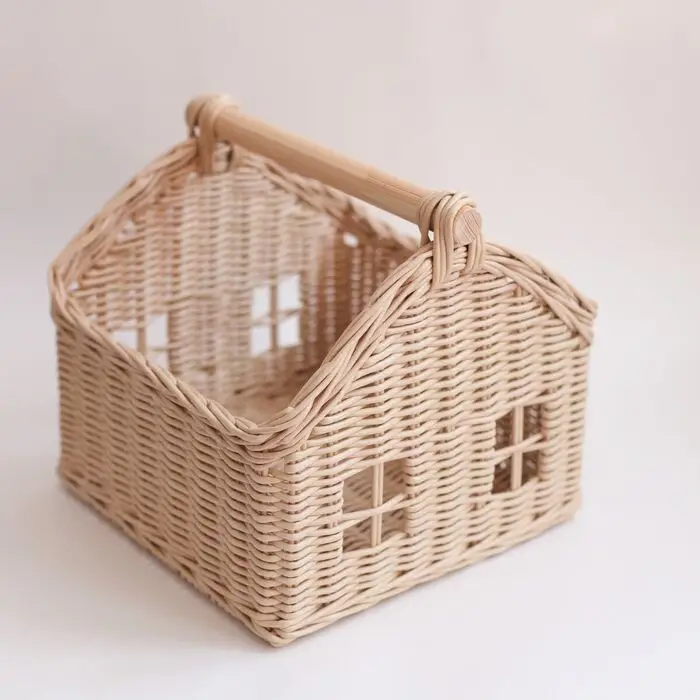 Nordic Kid Toys Rattan House Shaped Basket - Eco-Friendly Storage