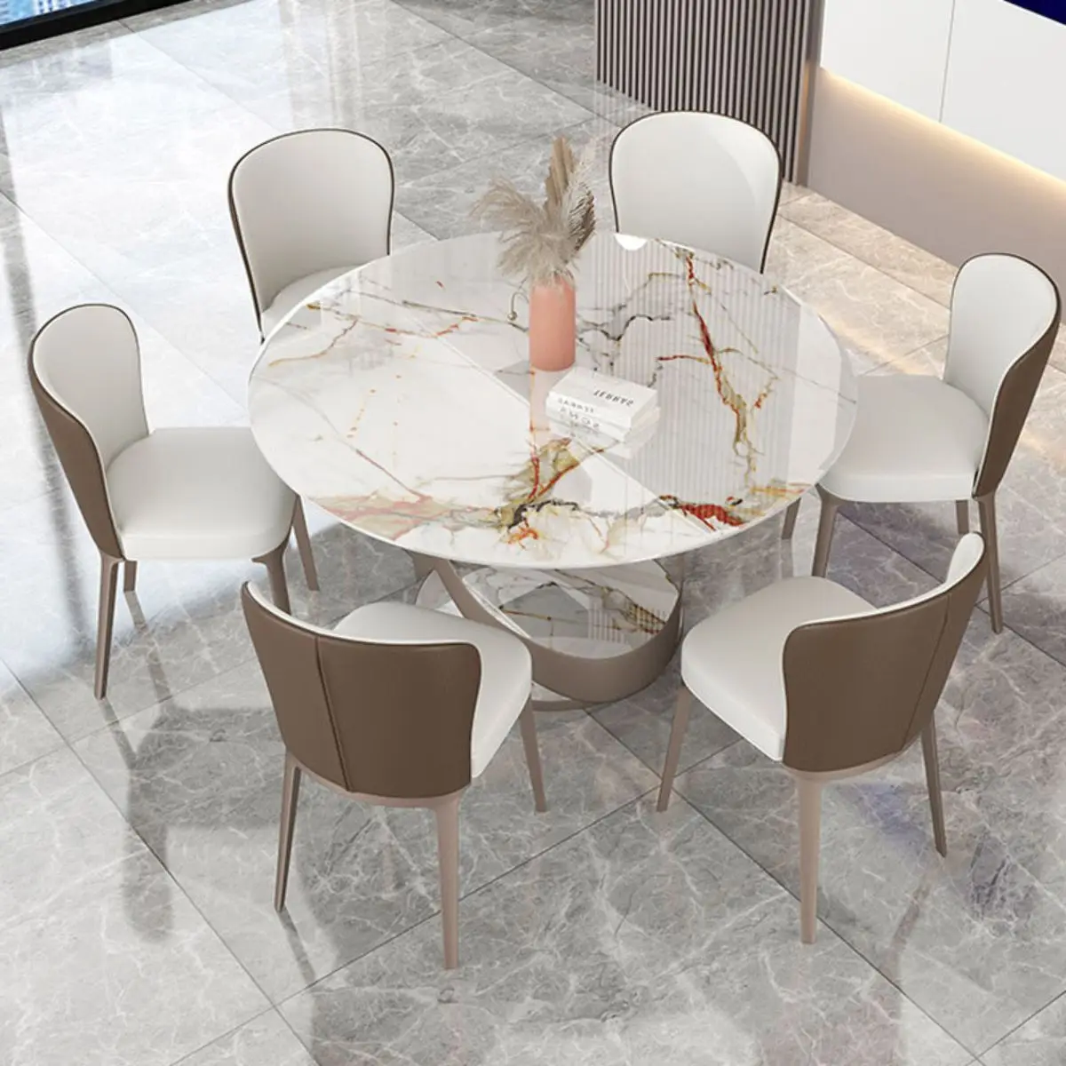 Wholesale High Quality Marble Dinning Table Set Snow White 6 Seater ...