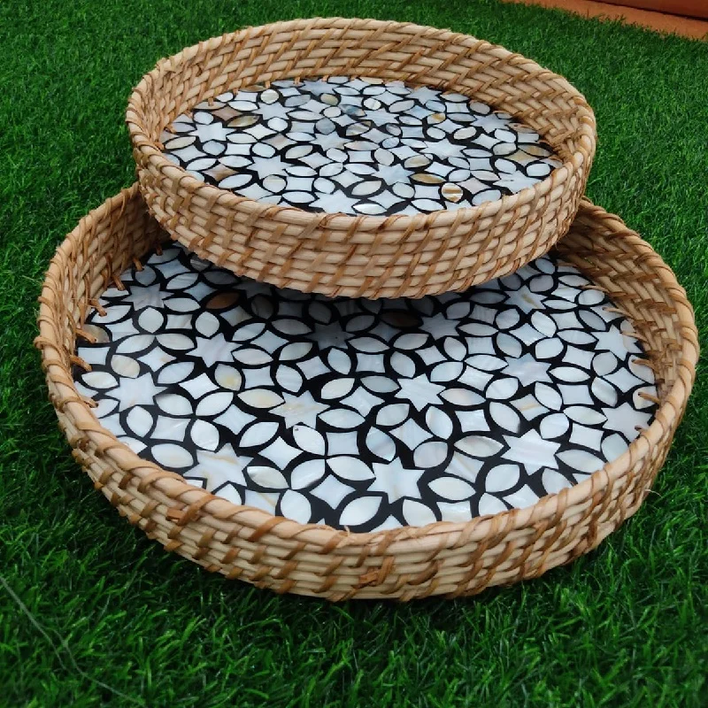 Newest Quality Wood Design Rattan Cane Serving Tray With Shiny ...