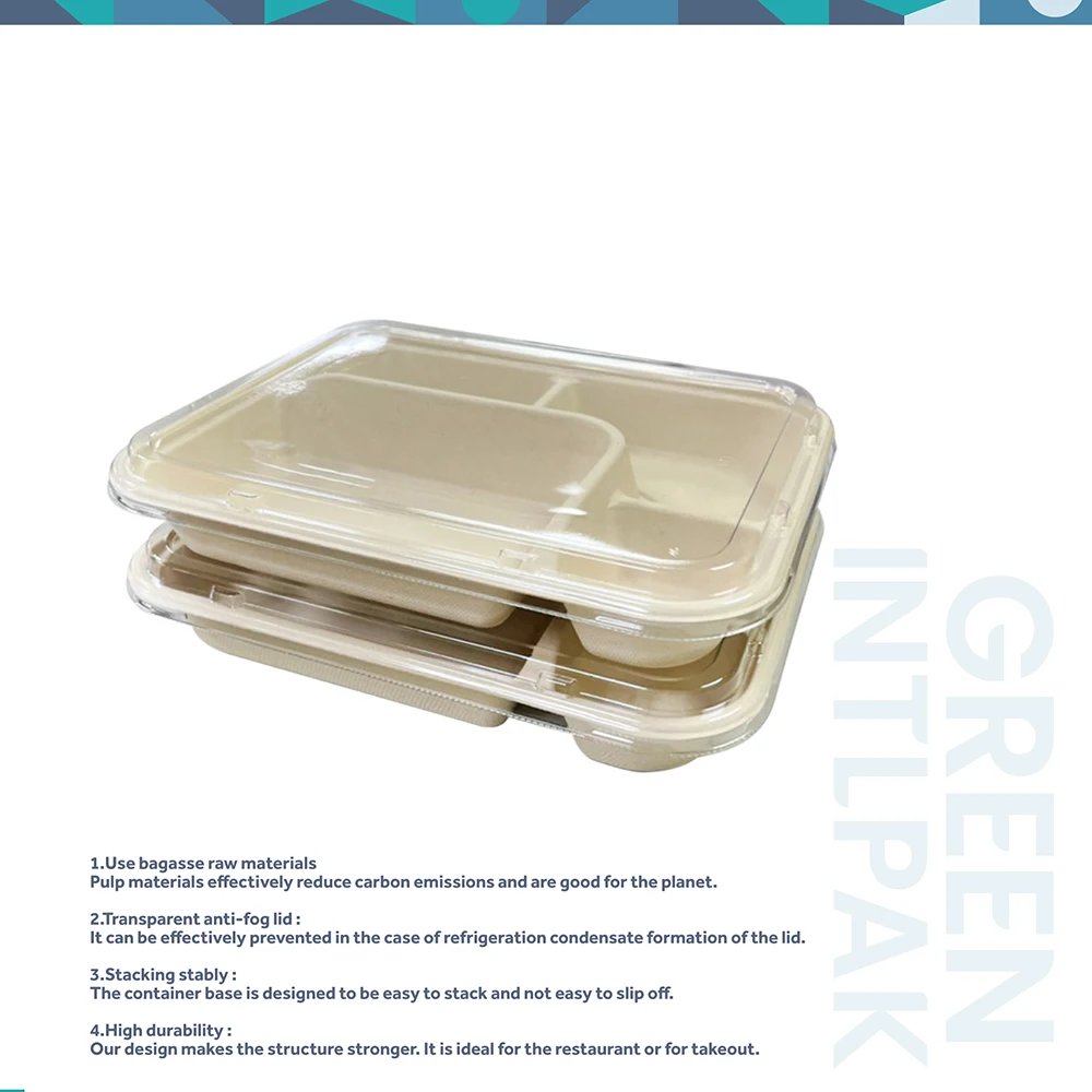 Fiber Food Container 4 Compartments Container Bento Lunch Box / Cj305 ...