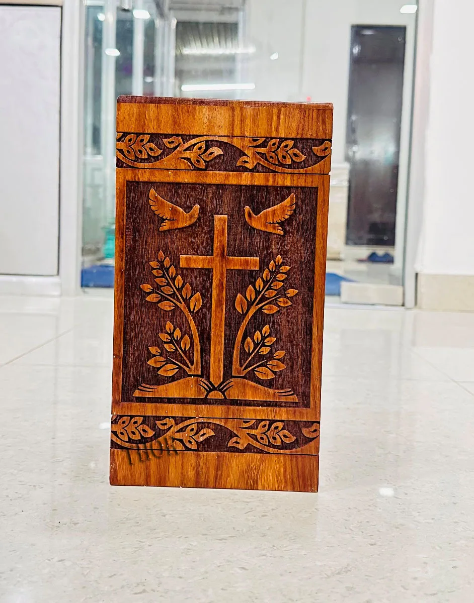 Carved Cross Of Jesus Under The Book Handcrafted Rosewood Borders ...
