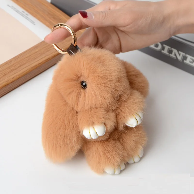 HOT 18cm Bunny Doll Keychain Soft Faux Fur Pom Pom Fluffy Plush Pendant ...