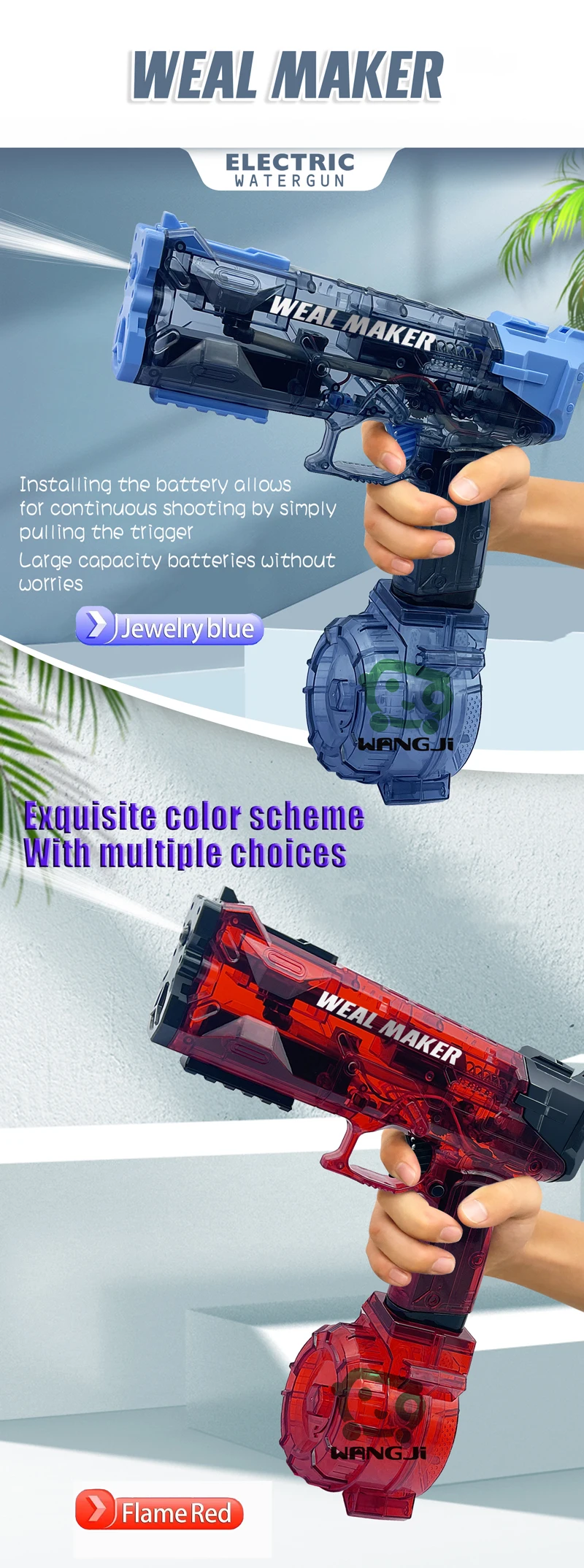 WANGJI Transparent Electric Water Gun - High Capacity Blaster