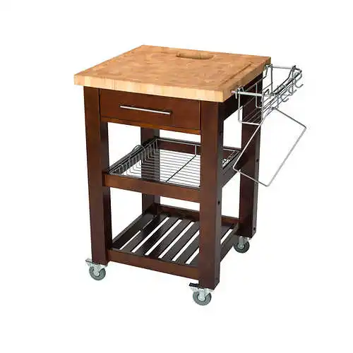 Solid Wood Contemporary Style Pro Chef Square Rolling Kitchen Cart 30.5 ...