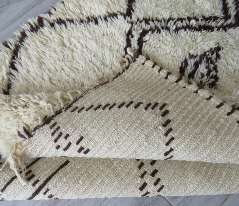 Customized Black and White Beni Mrirt Wool Rug with Geometric Black ...