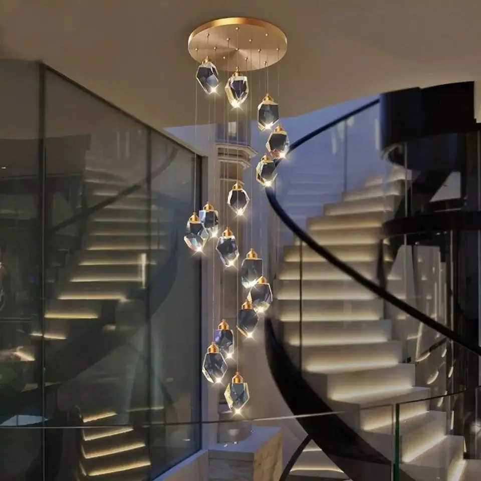 Modern Crystal LED Pendant Lights for Stairs & Living Room