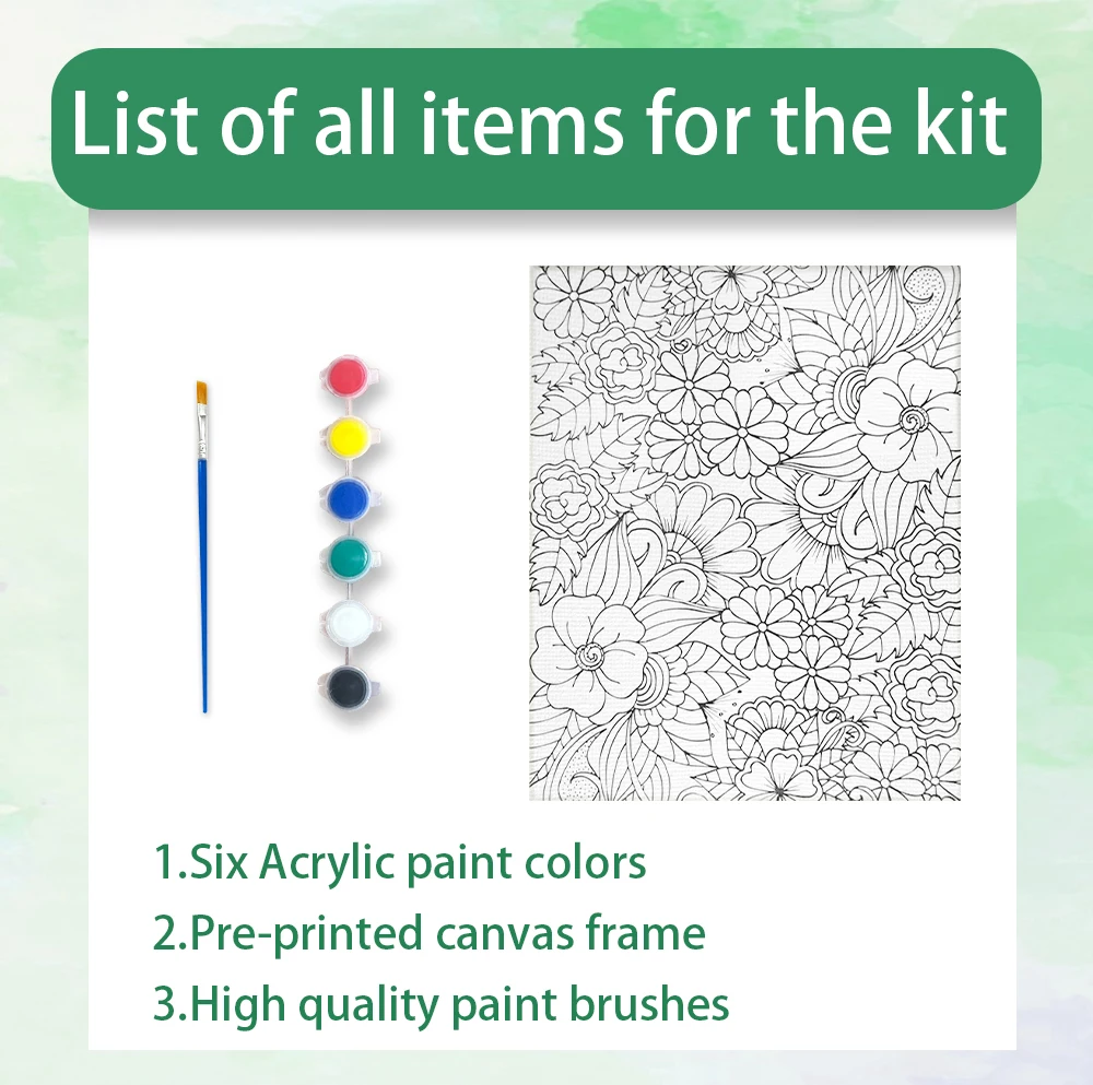 24*30cm Preprinted Canvas Painting Frame For Adult Diy Painting With Brushes Acrylic Art Canvas ...