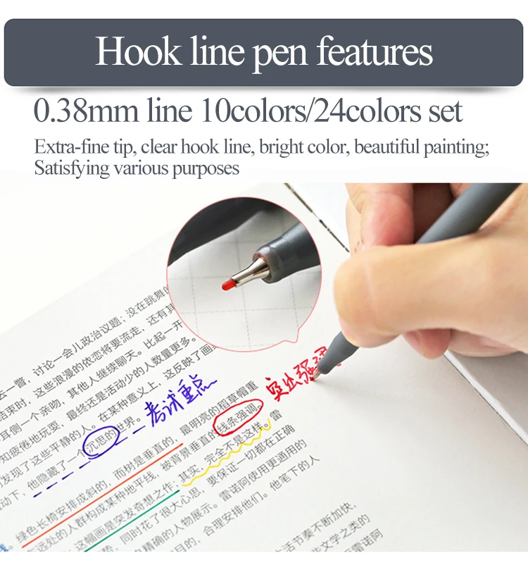 SIPA SR153 Color Hook Line Fine Liner Pen - 10/24 Colors