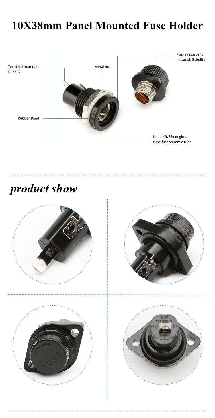 Buy Wholesale China Factory 10x38mm Black Panel Mounted Fuse Holder ...