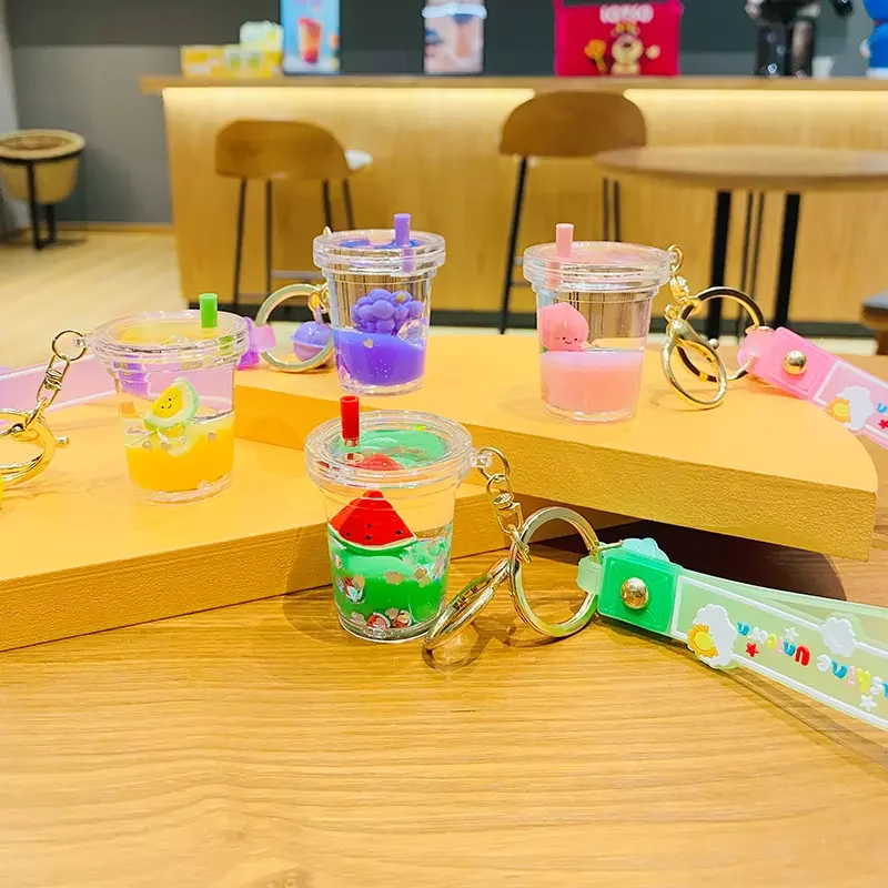 Wholesale Cartoon Cute Acrylic Bubble Tea Keychains Cat Cup Bottle Key ...