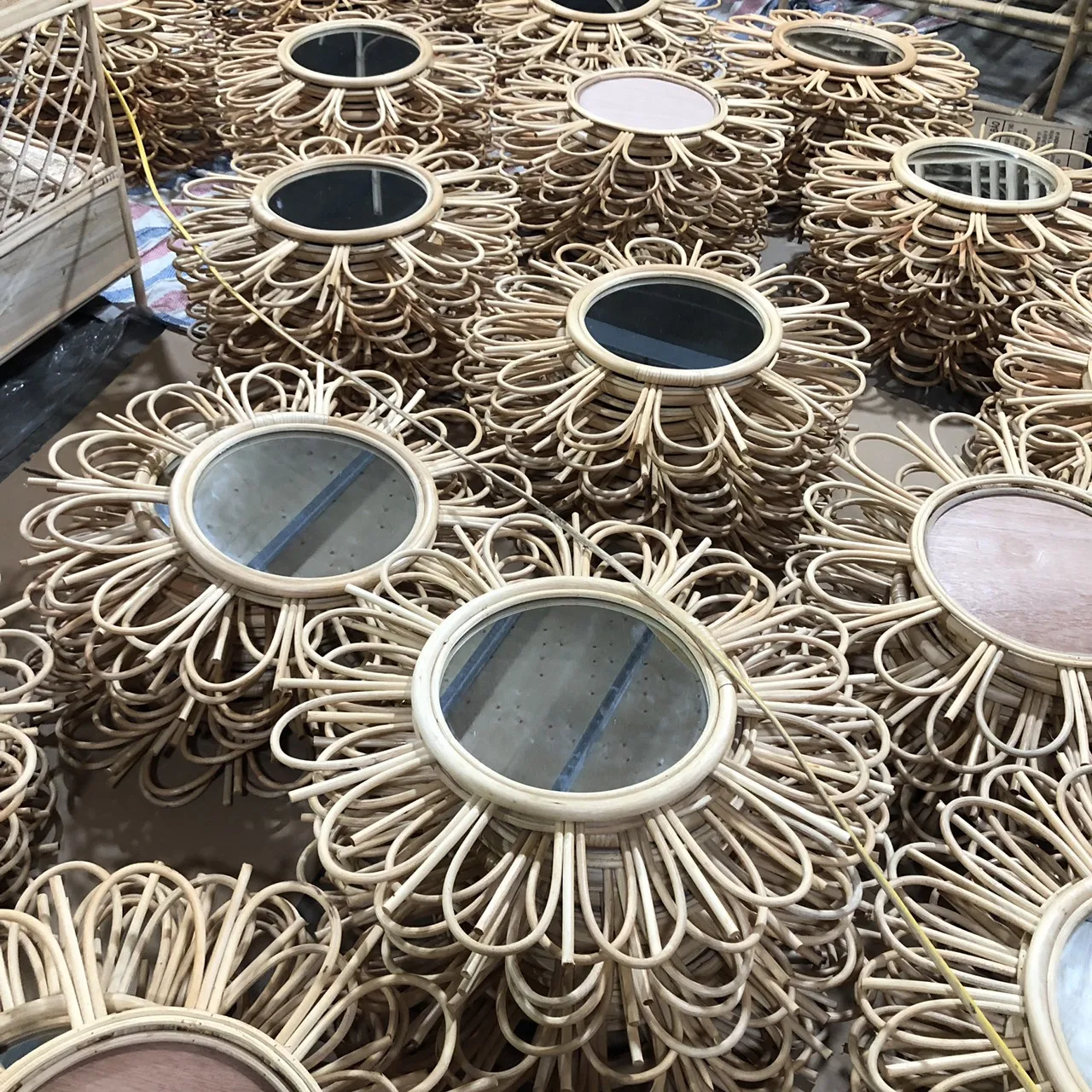 Boho Wall Decorative Handmade Rattan Cane Mirror Wicker Art Arch Cane ...