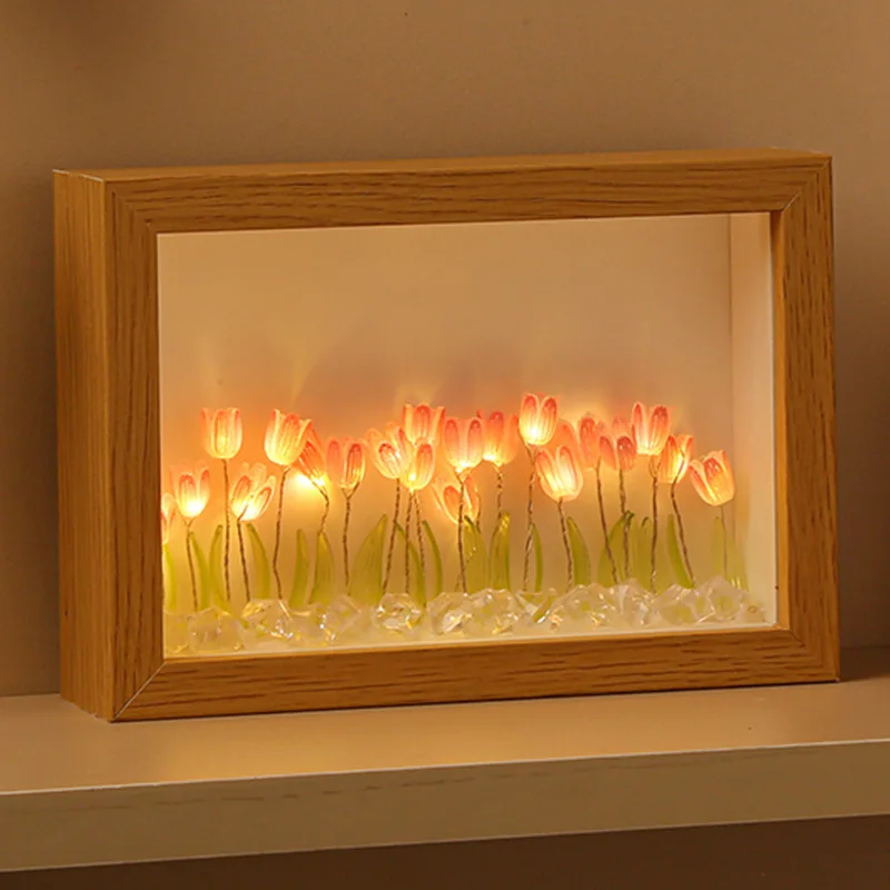 DIY 3D Led Hand Made Tulip Flower 6" Photo Frame Table Light For Night ...