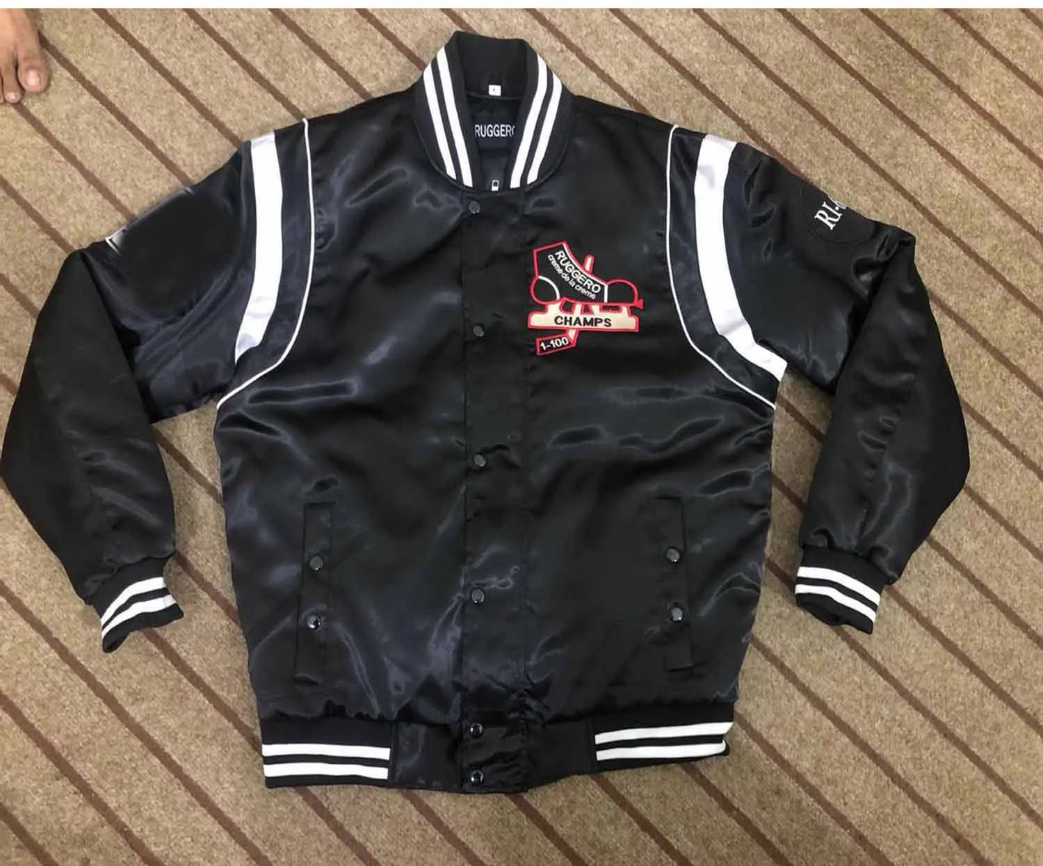 Unisex Custom Varsity Bomber Jacket Long Sleeve Black Sports Zip-up ...