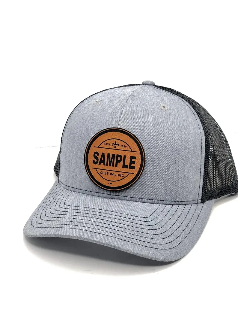 Custom Leather Logo Patch Trucker Hats Mesh Laser Engaved Leather Patch Logo Richardson 112 Form ...