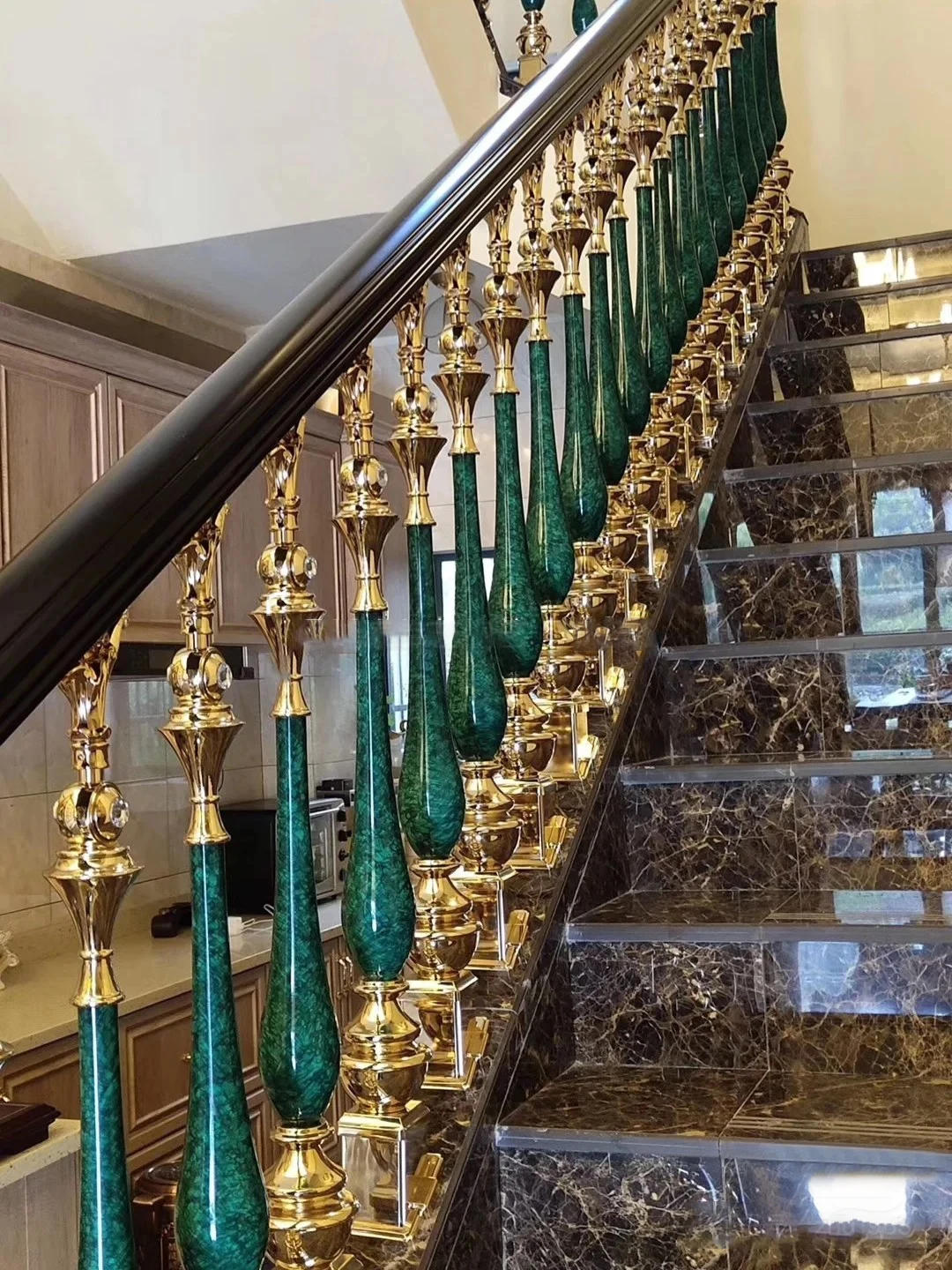 Luxury Golden Green Emerald Crystal Ball Golden Aluminum Guardrail ...