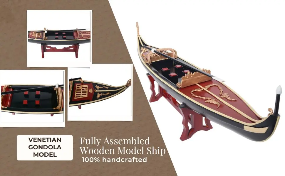 Venetian Gondola Model Ship Painted Black/red 60 Cm Handcrafted Wooden ...