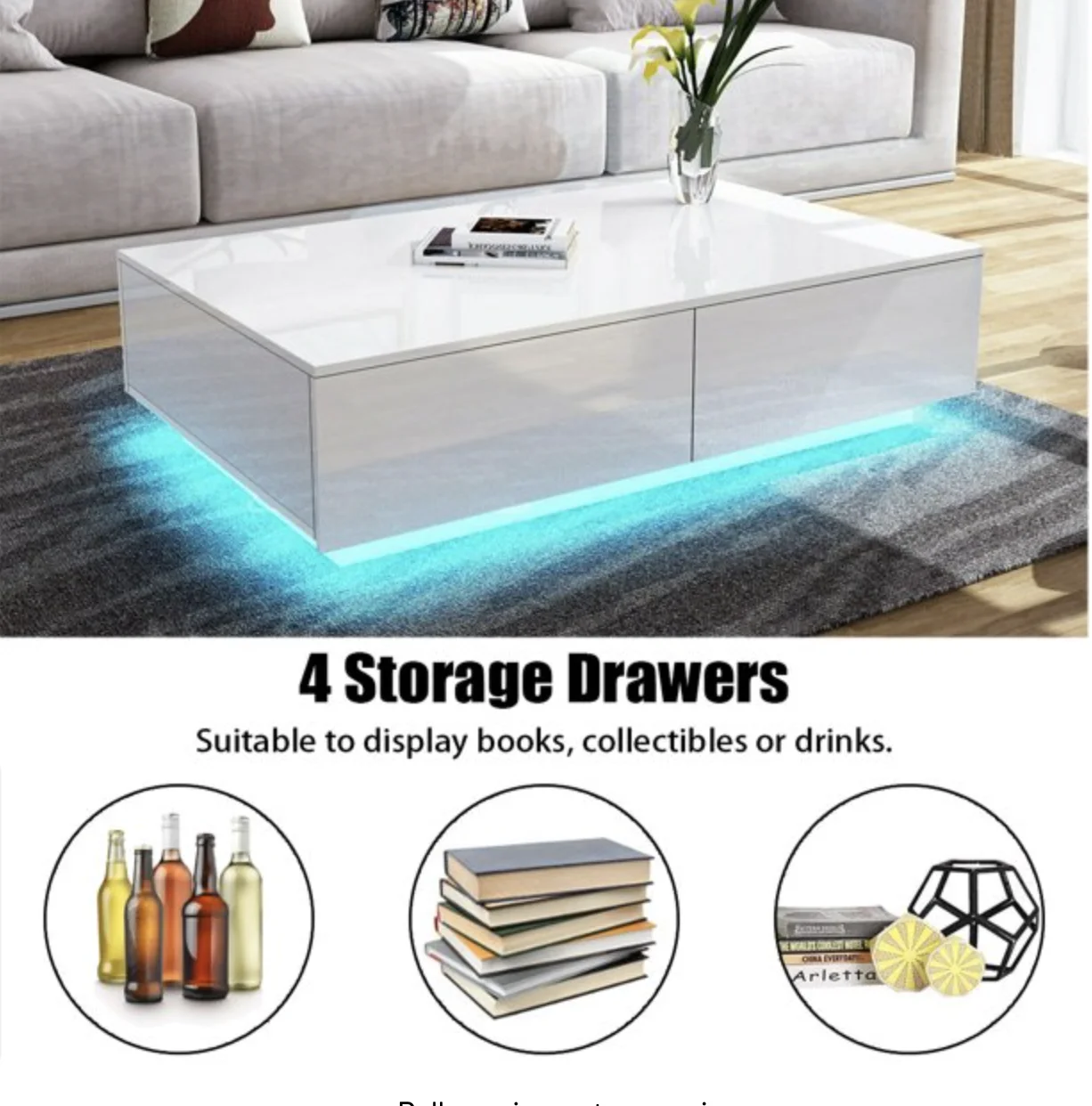 Rectangular Coffee Table Tea Desk Modern Living Room Furniture Black ...