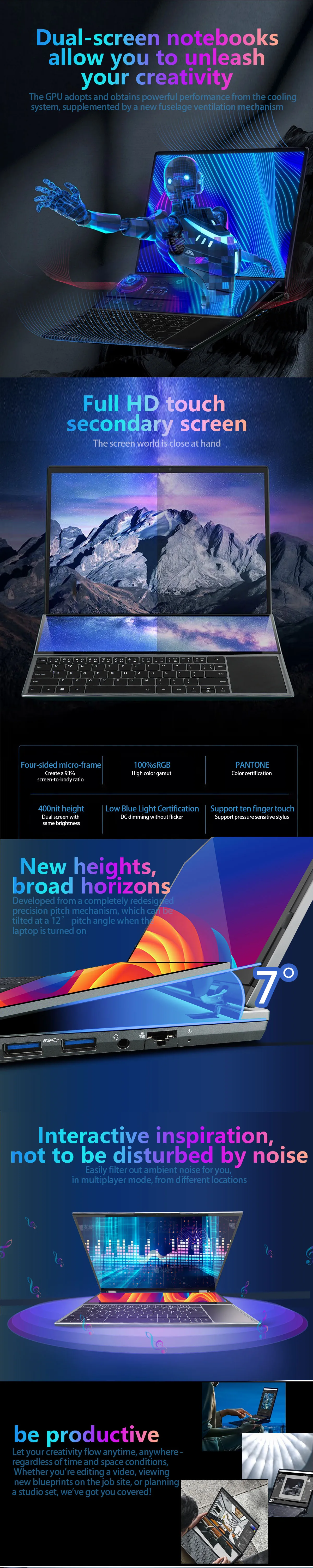 OEM Double Screen Laptop I9 Touch Screen Computer 16 + 14 Inch Dual ...