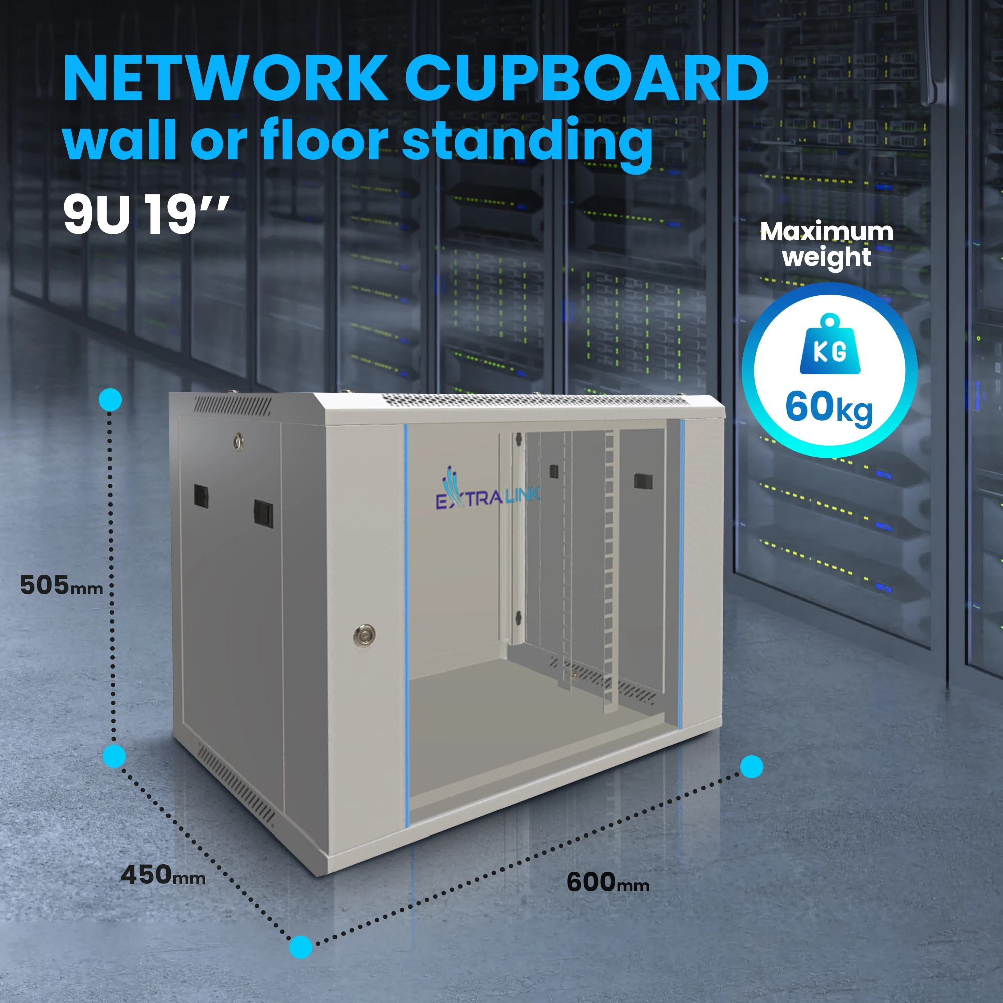 Extralink Network Cabinets Rackmount Cabinet Wall Mounted 9u 9he ...
