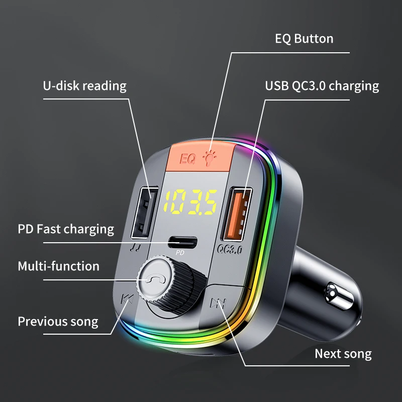 Portable FM Transmitter with Quick Charge Dual USB Car Charger and ...