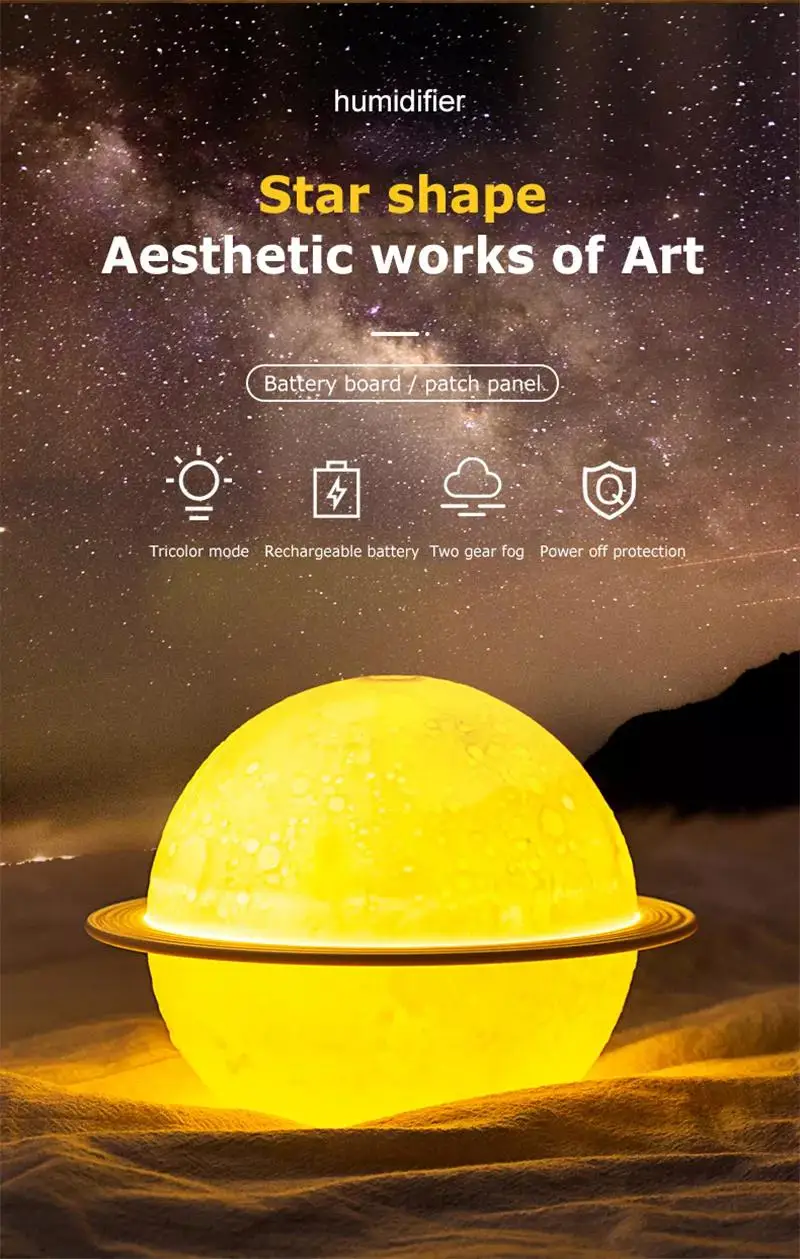 New Wood Grain Aroma Diffuser Saturn Lamp Led 3d Print Decor Star Lamp ...