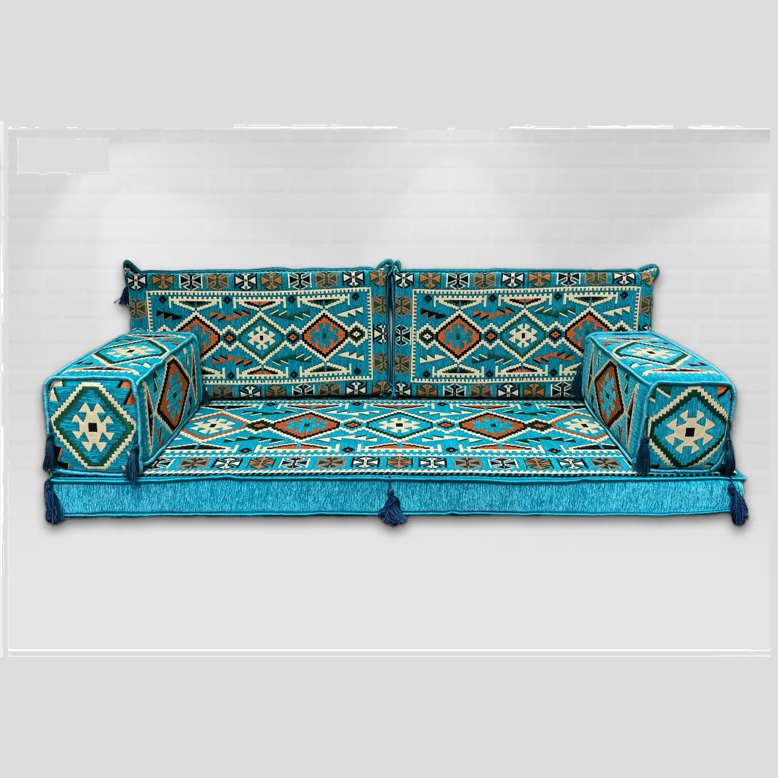 Aqua Afghan Toshak Velvet Sofa Set Cover with Floral Pattern & Cushion ...