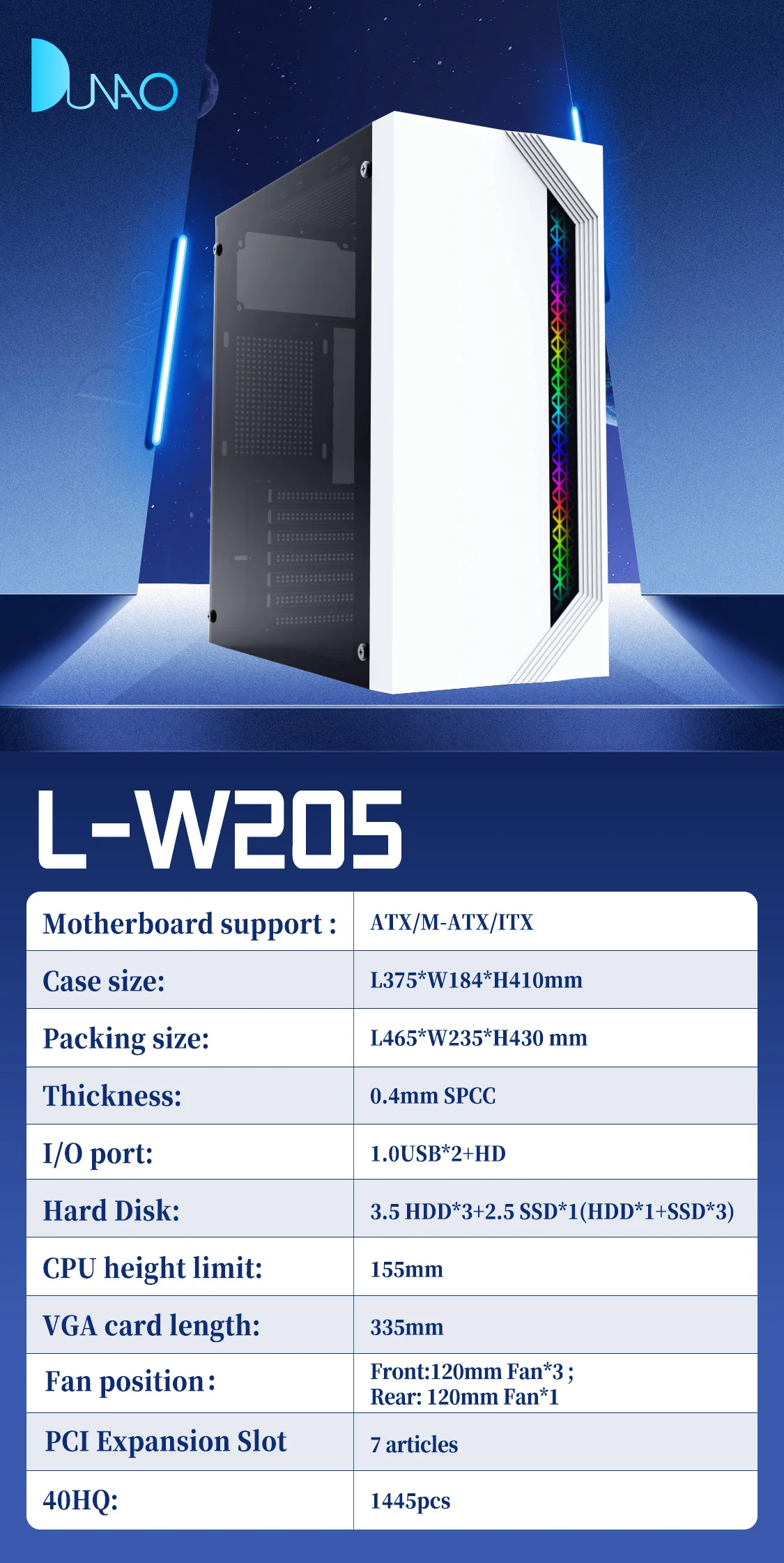 Atx Full Tower White Transparent Side Panel Gaming Pc Case Glass Side ...