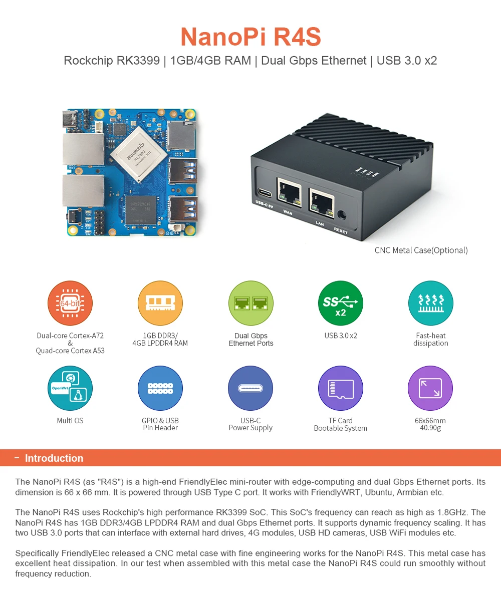 Nanopi R4s Dual-gbps Ethernet Ports 4gb Lpddr4 Based In Rk3399 Soc For ...