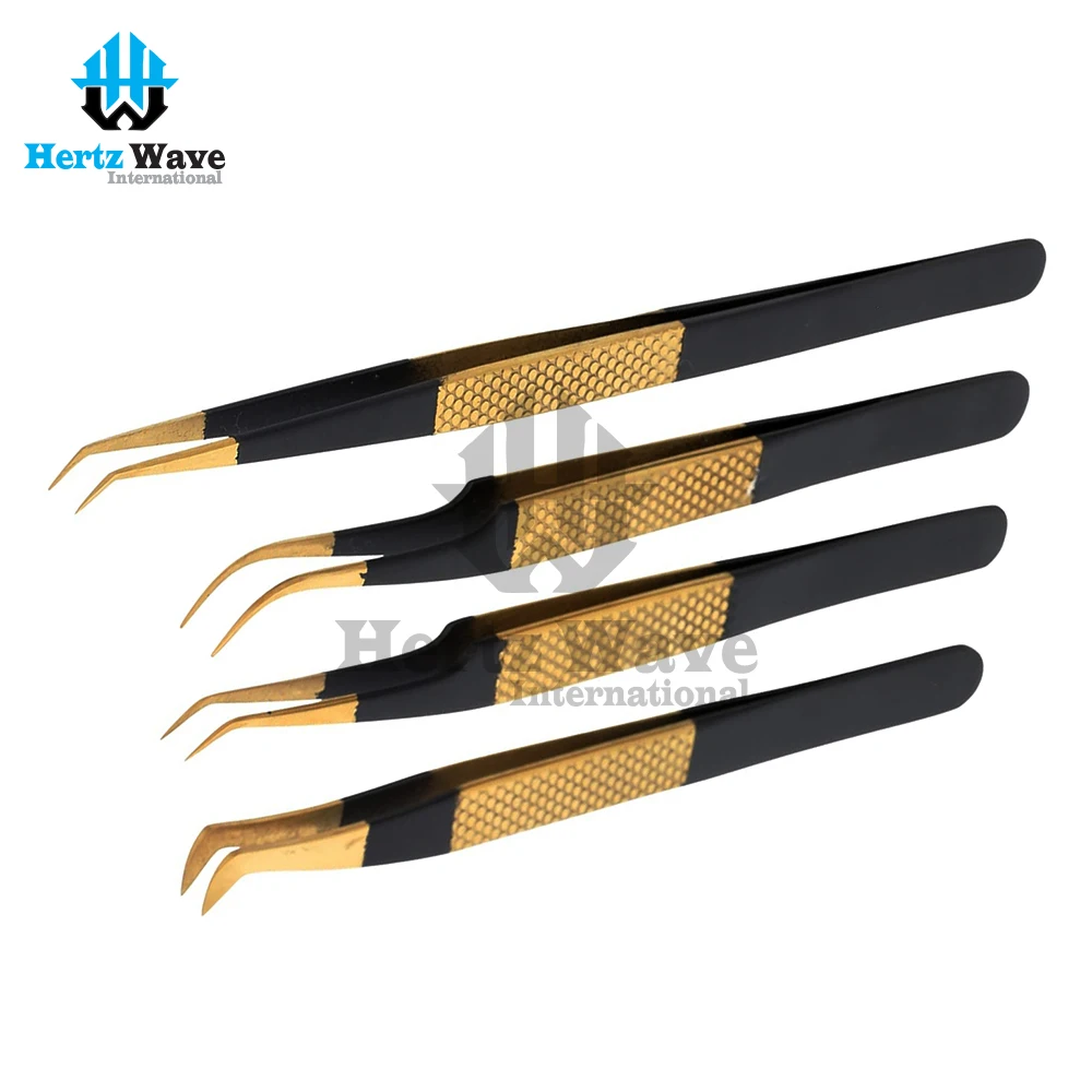 Wholesale Black Powder Coated Lash Tweezers Gold Solid Diamond Pattern ...