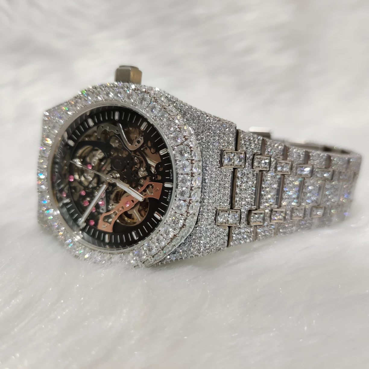 Customize Iced Out Automatic Luxury Watch Vvs Moissanite Diamond Hip ...