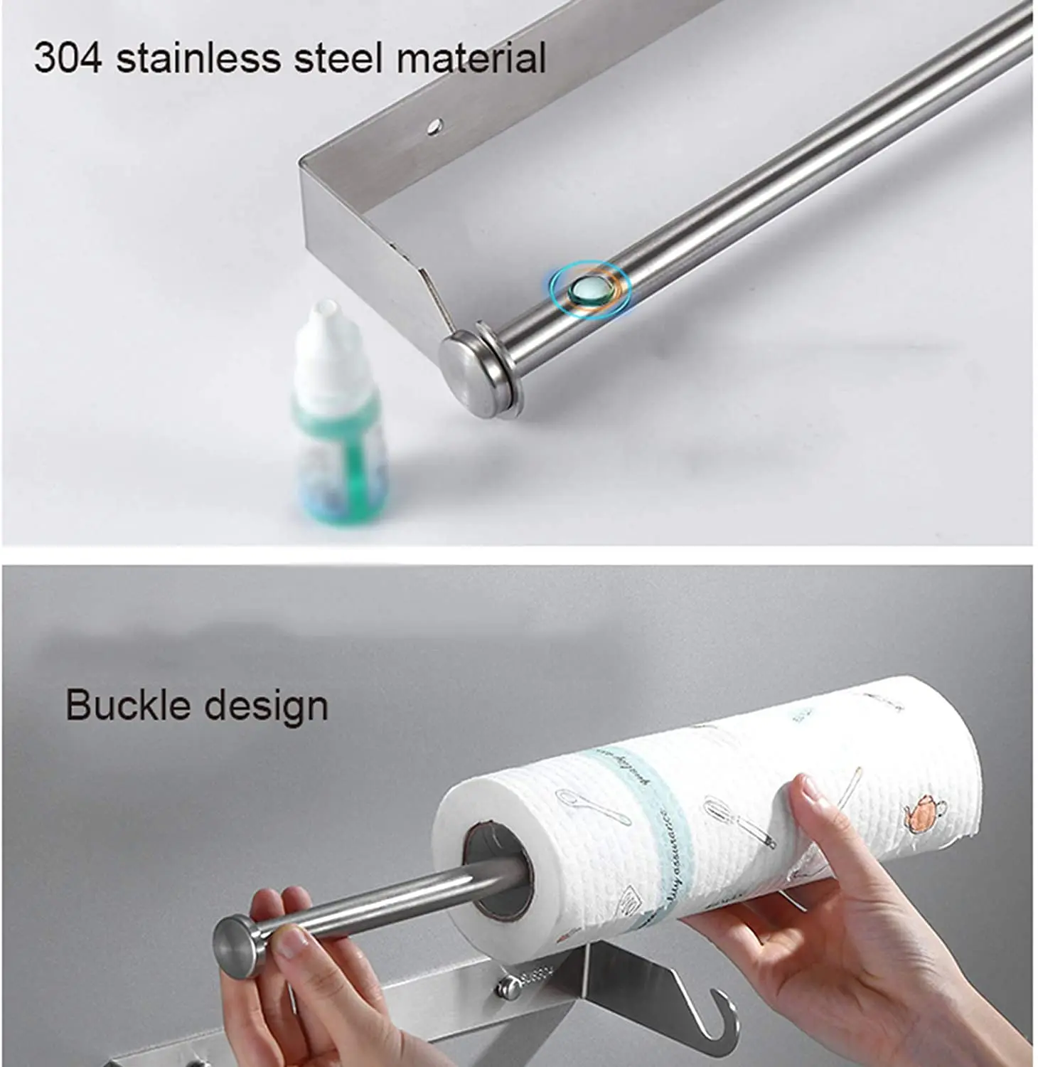 Wall Mounted Paper Roll Holder Under Cabinet Silver Stainless Steel ...