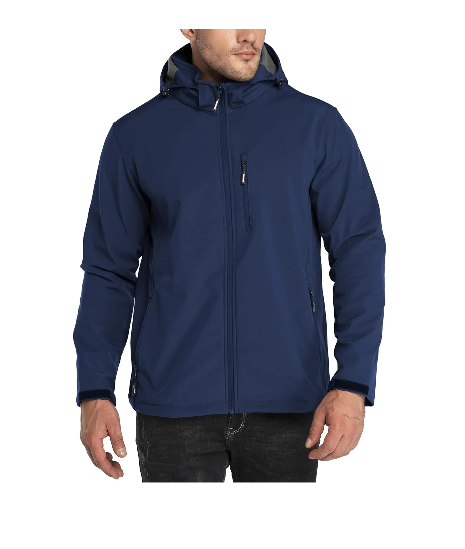 Custom Men Softshell Hooded Jacket Lightweight Water-Resistant Fleece ...