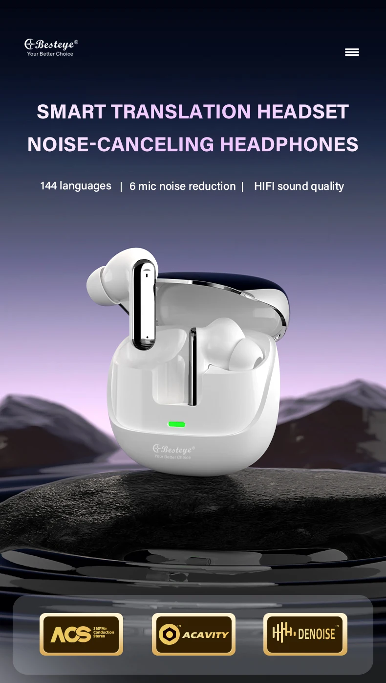 Real-time Two-Way Instant AI 144 Language Translator Earbuds