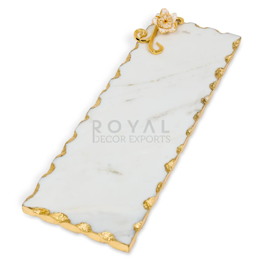 Decorative Luxury Small Rectangular Marble Tray With Gold Flower Fancy ...