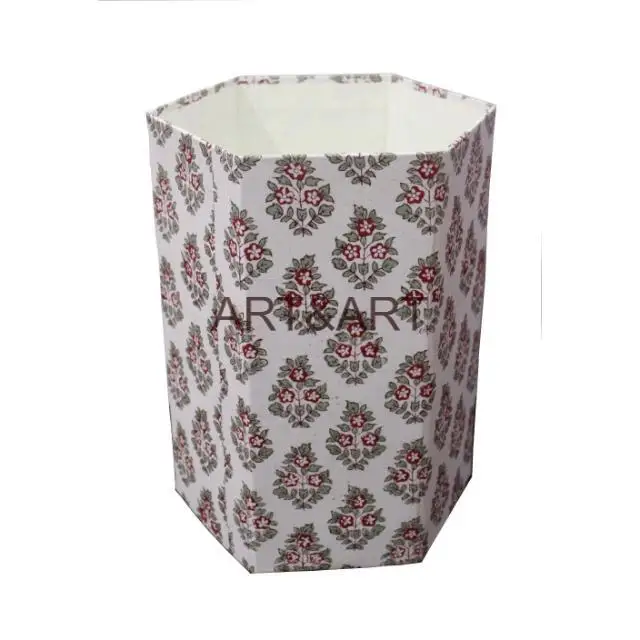 Handmade Rectangular Open Top Wood Dustbin with Floral Print Decorative ...